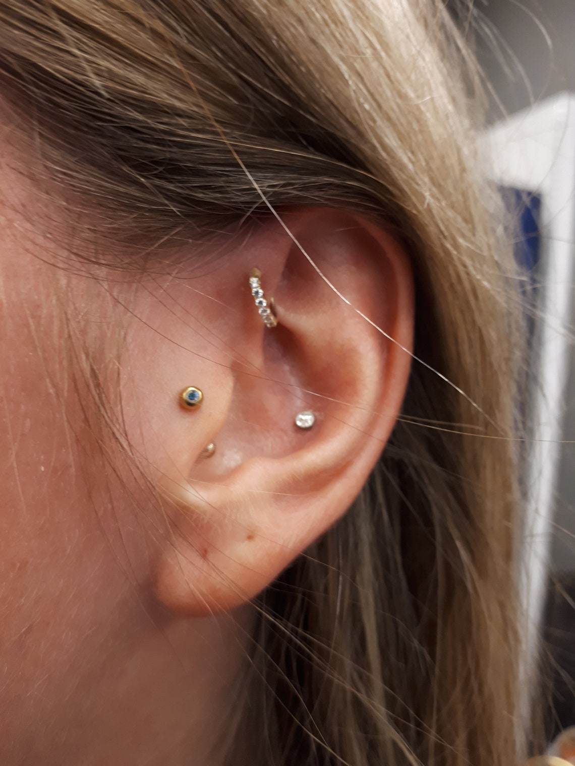 14k Solid Rose Gold Forward Helix Piercing Multistone Bendable Seamless ...