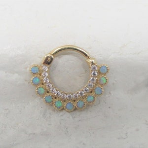 14k Gold Daith Piercing ,septum,blue Opal Clicker Ring..16g..8mm(5/16 ...