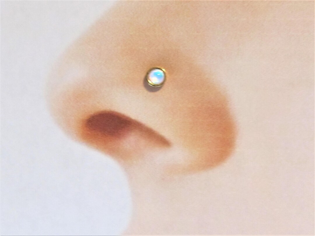 Golden Bezel Set Revo Stone Nose Ring Stud..20g..3mm Stone..straight OR ...