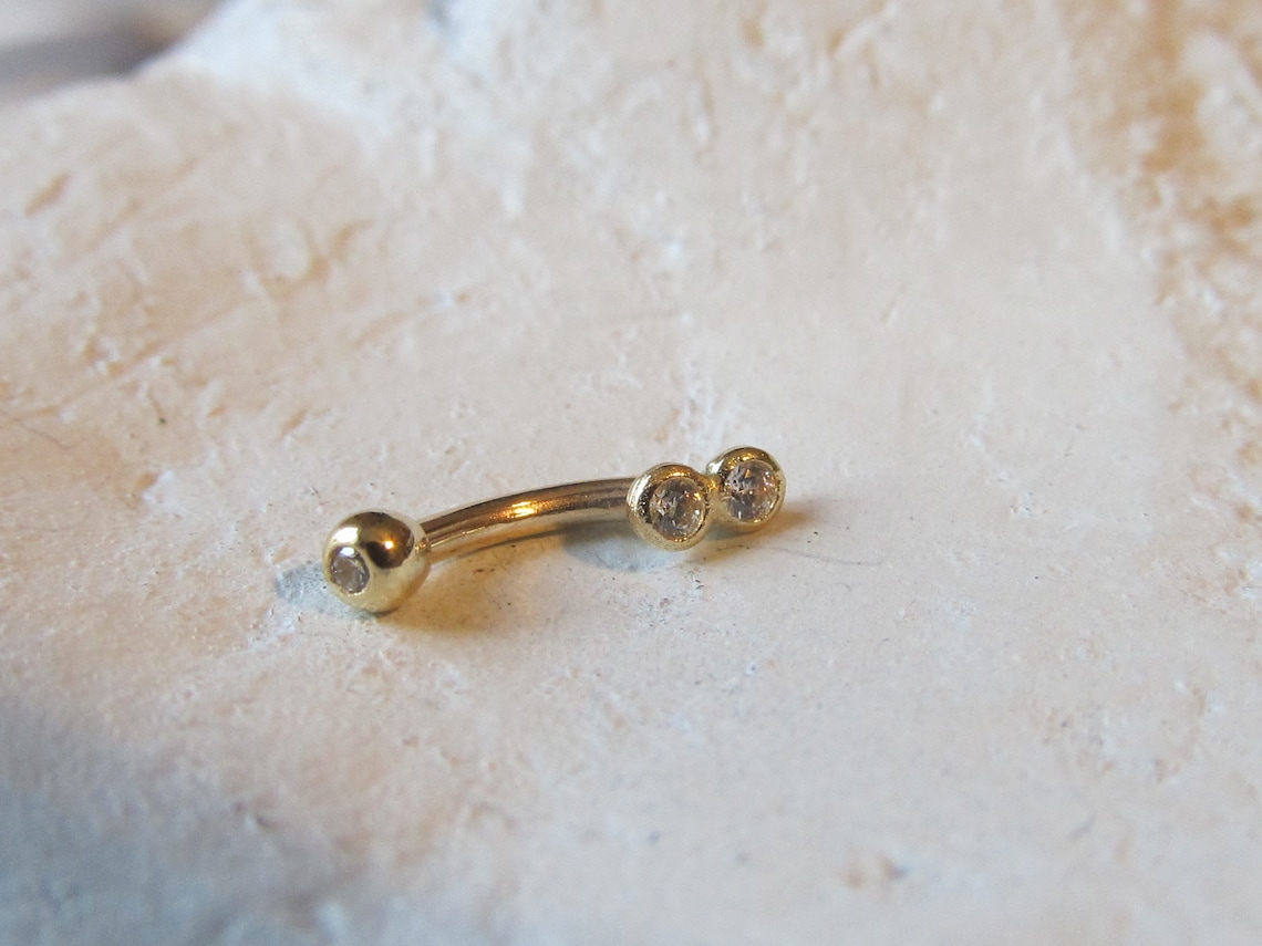14k Gold Daith Piercing Double Bezel Cz Curved Barbell..16g.. - Etsy