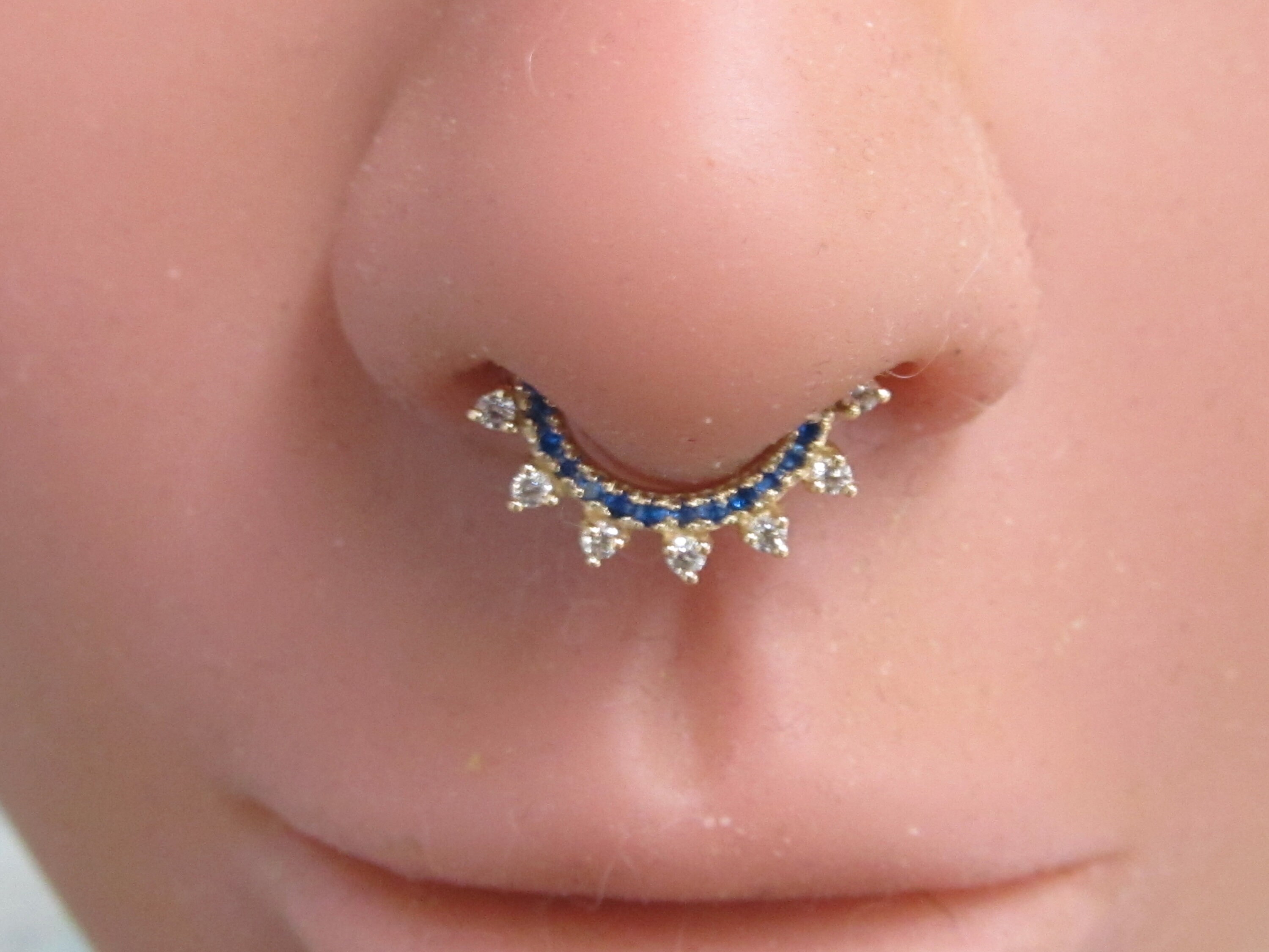 14k Gold Septumdaith Piercing Blue and Clear Cz's - Etsy