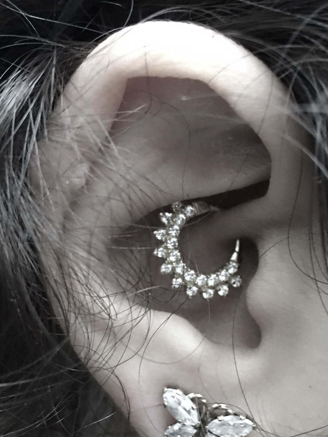 14k Solid White Gold Daith Piercing Multistone Clicker Ring..16g..8mm ...