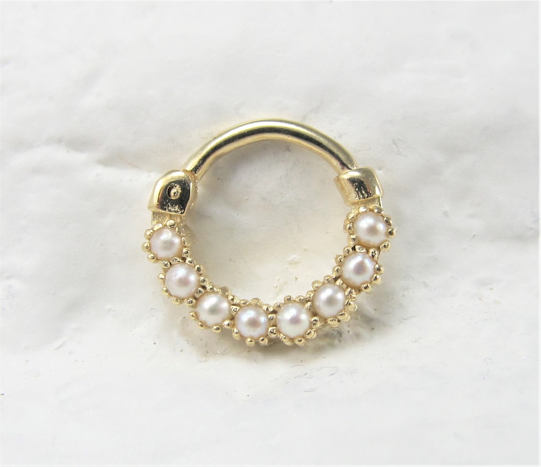 14K Gold Pearl Daith Piercing Clicker Ring..16g..8mm..solid Gold - Etsy