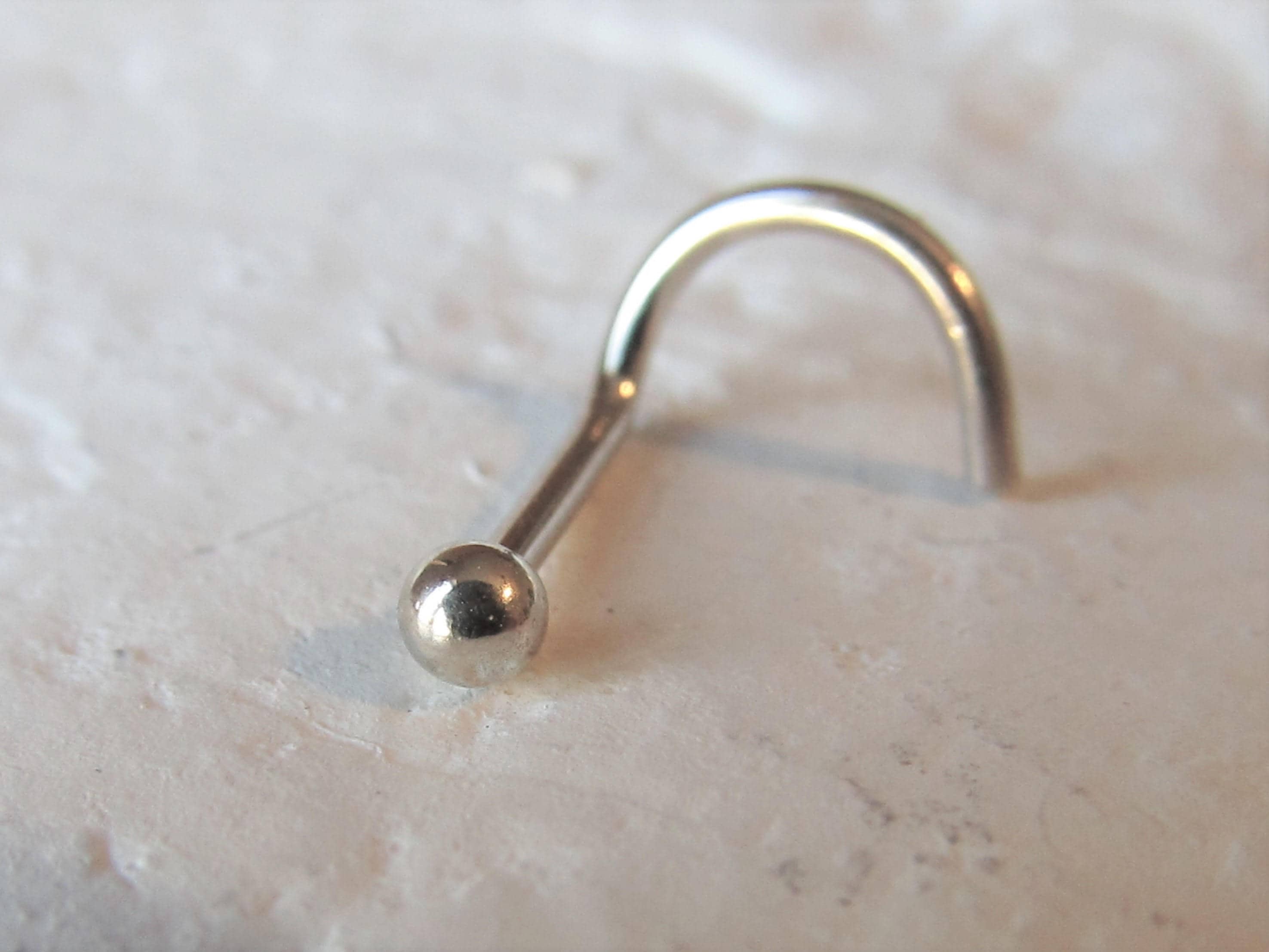 14k Solid White Gold Tiny Ball Nose Ring Stud..20g - Etsy