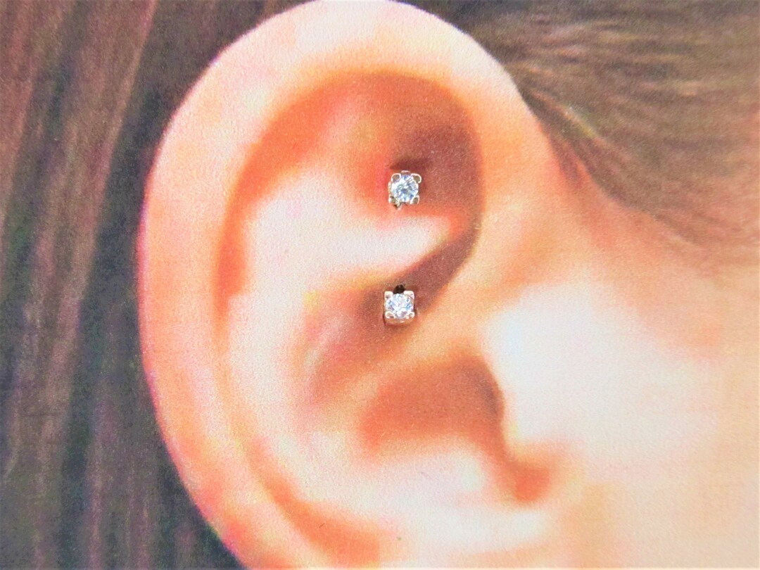 14k Solid Rose Gold Rook Piercing,daith Piercing,front Facing Double ...