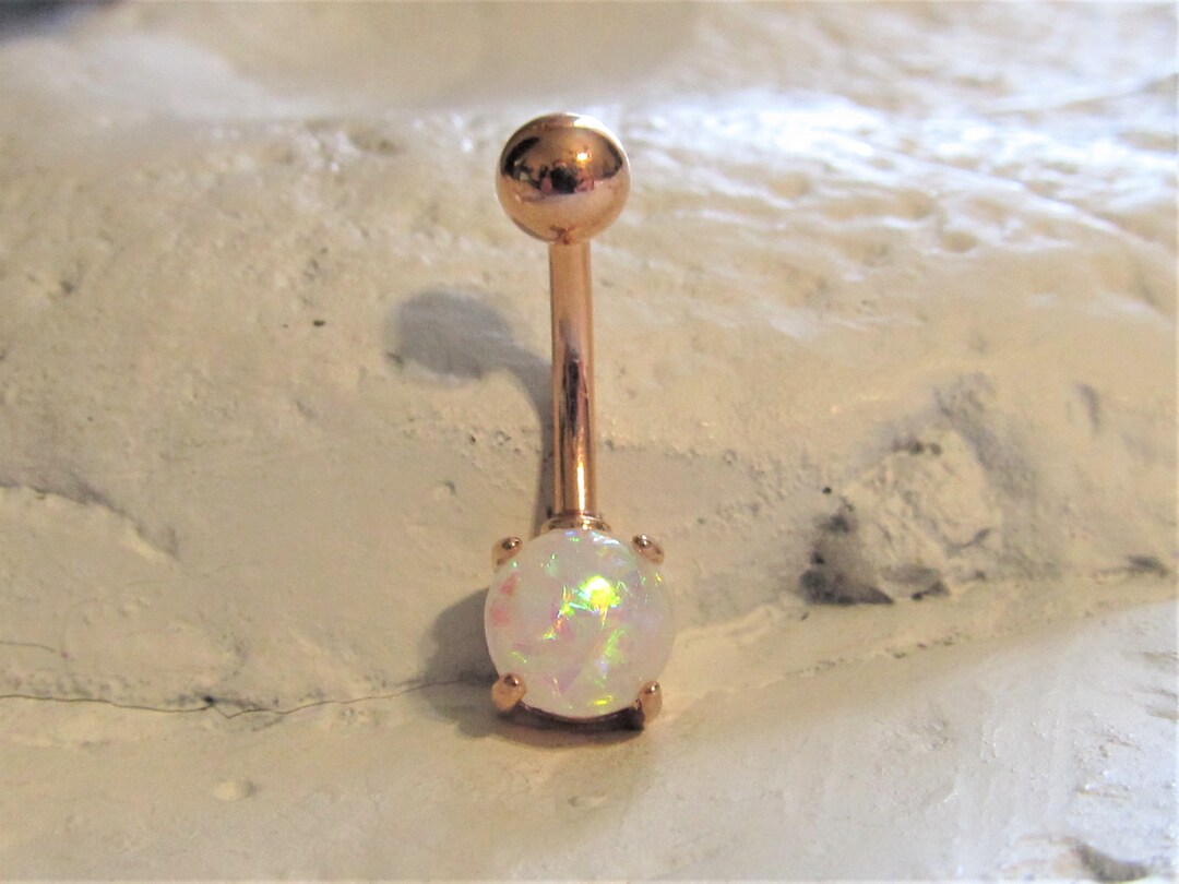 Rose Gold Plated,synthetic White Opal Navel,belly Button Ring..14g ...