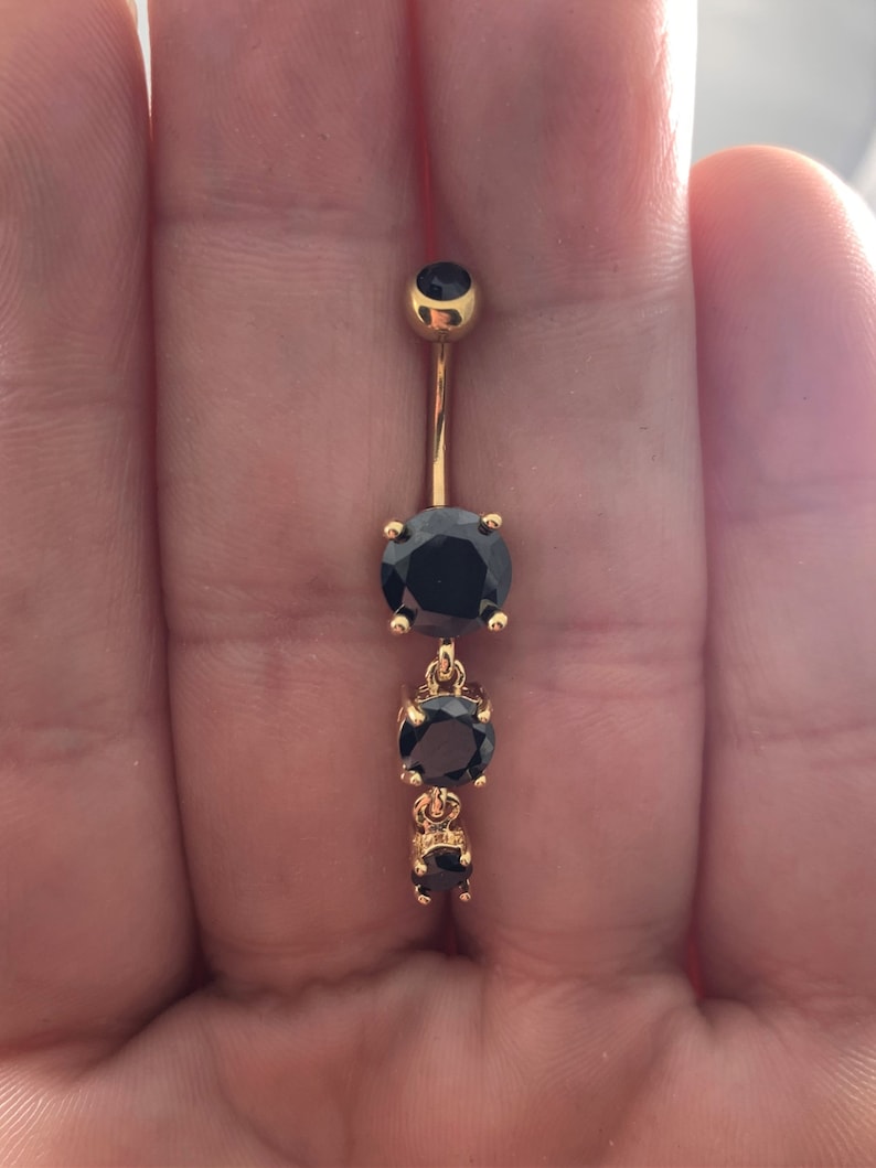 Golden Dangly Triple Black Cz Belly Ring..14g..10mm - Etsy