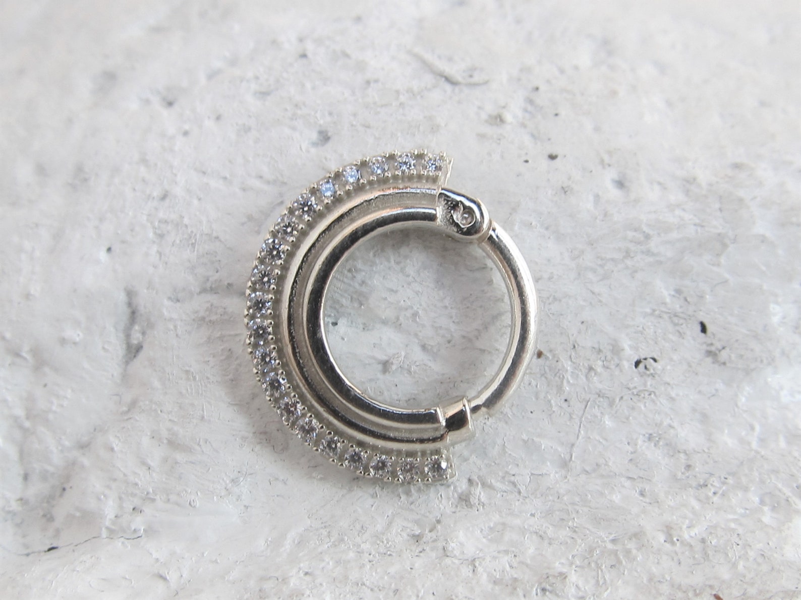 14k Solid White Gold Daith Piercing Lined Cz - Etsy