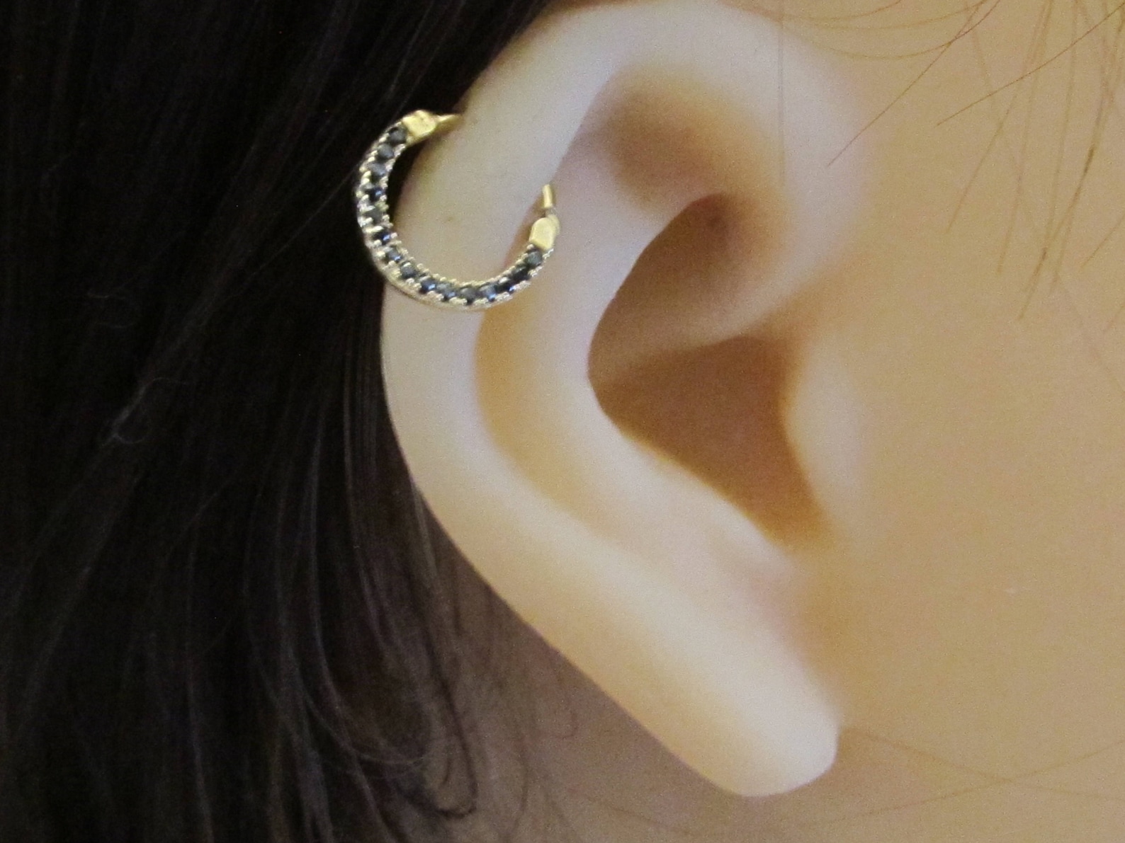 14kt Solid Gold Daith Piercing Ringclicker With Black | Etsy