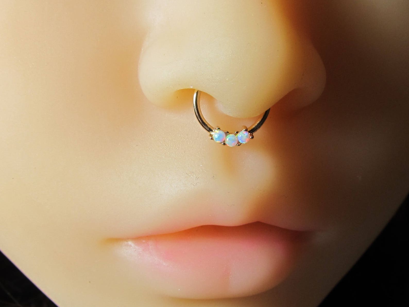 Gold Plated Septum Ring With Opals..16g..10mm - Etsy