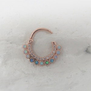 14k Rose Gold Daith Piercing Blue Opals,daith Piercing Clicker Ring ...