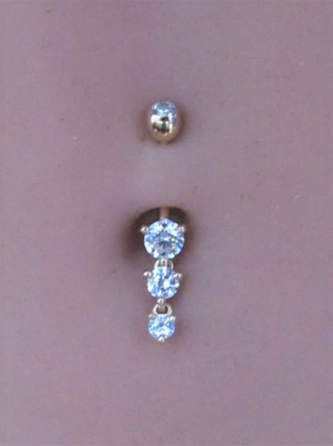 14K Solid Gold Dangly Belly Button Ring..14g..10mm - Etsy