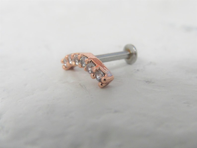 Rose Gold Plated Forward Helix 6 Cz Surgical Steel Labret,internally ...