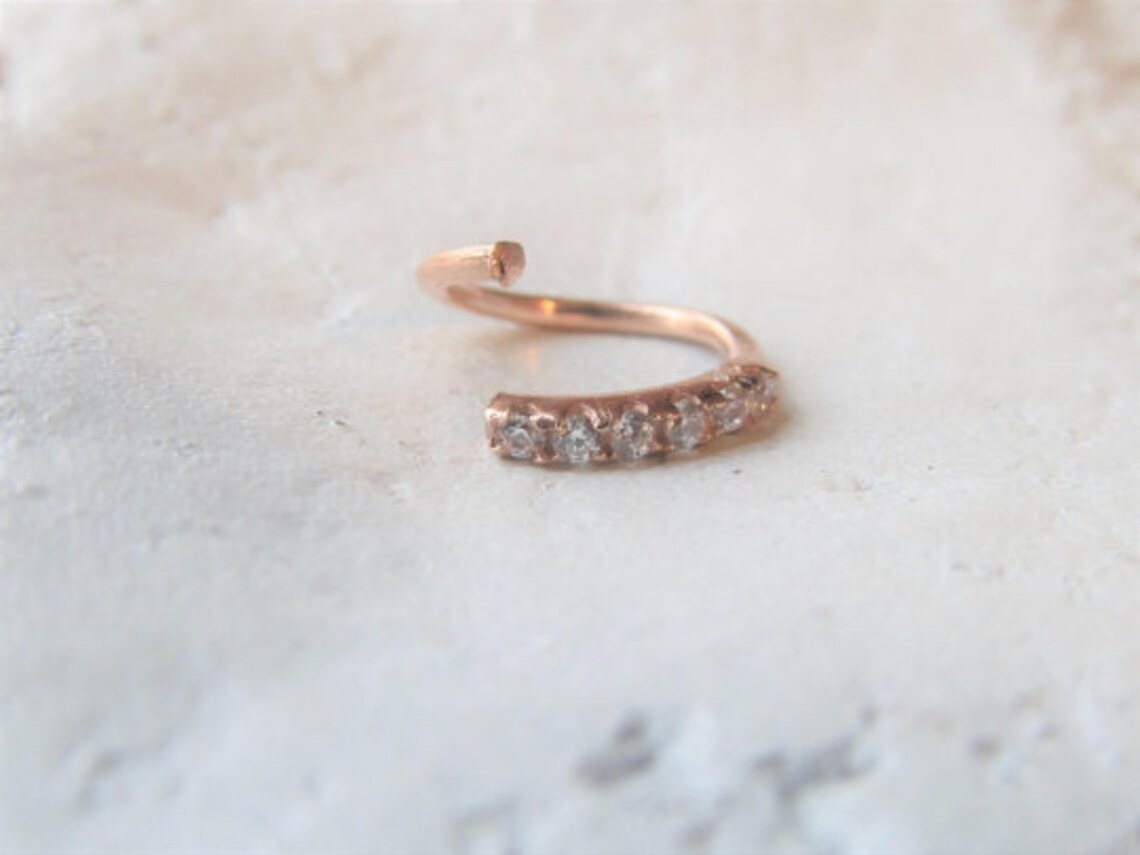 14k Solid Rose Gold Forward Helix Piercing Multistone Bendable Seamless ...
