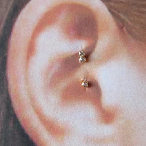 14k Gold Daith Piercing Double Bezel Cz Curved Barbell..16g.. - Etsy