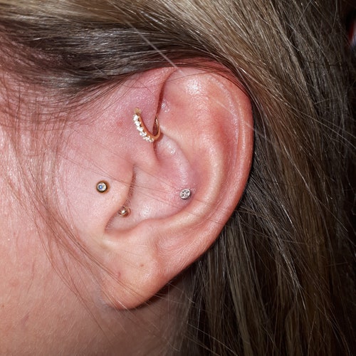 14k Solid Rose Gold Forward Helix Piercing Multistone Bendable - Etsy