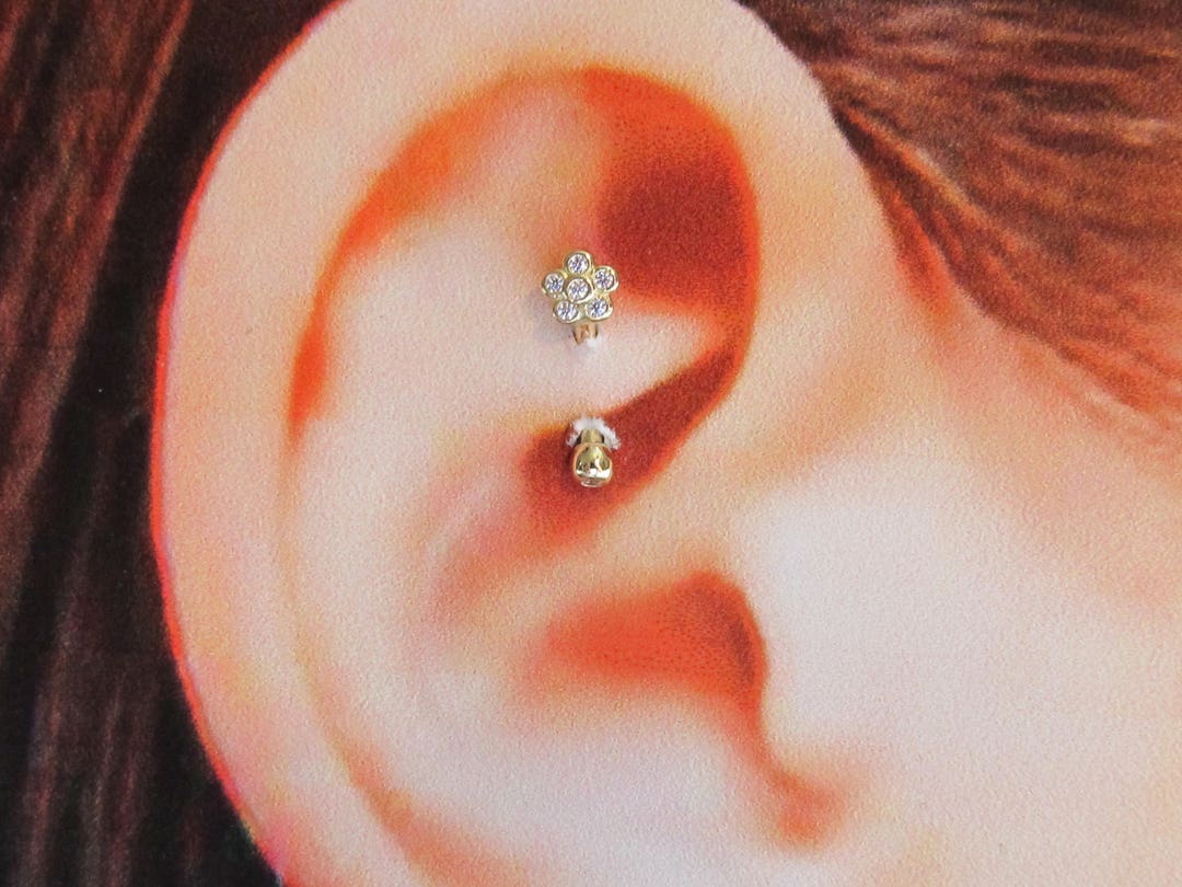 14k Solid Gold Flower,16g, Rook Piercing,daith,cartilage Curved Barbell ...