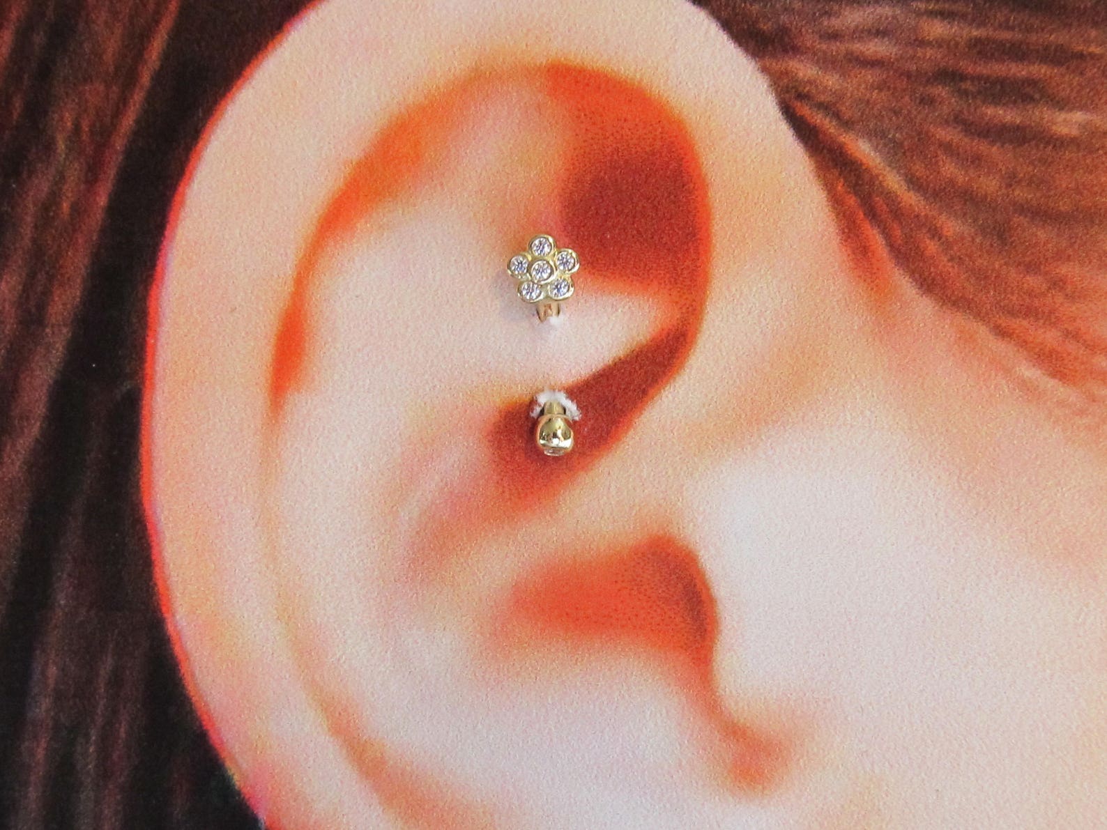 14k Solid Gold Flower16g Rook Piercingdaithcartilage - Etsy