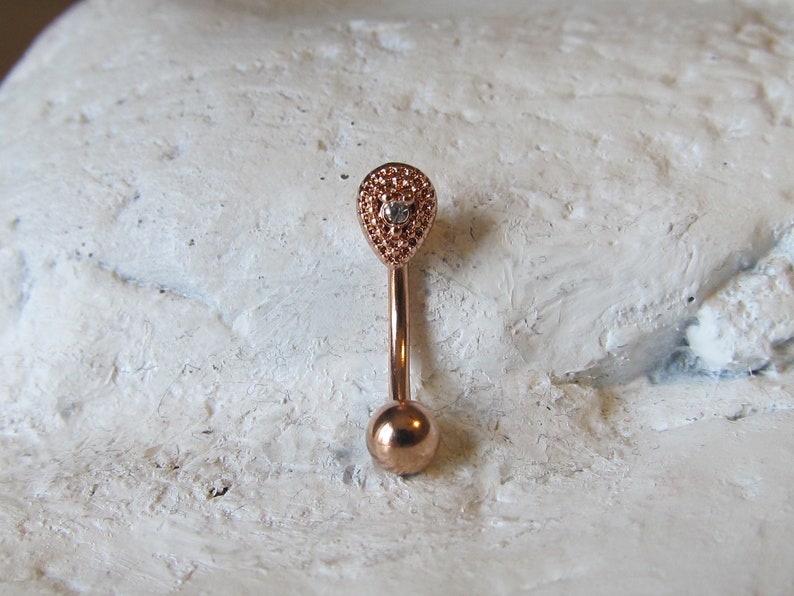 Rose Gold Rook Piercing Sparkle Teardrop Surgical Steel Curved Barbell ...