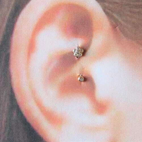 14k Gold Daith Piercing Curved Flower Barbell..16g..6 or 8mm | Etsy