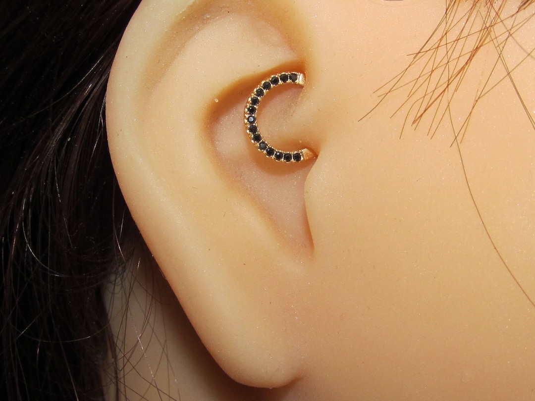 14kt Solid Gold Daith Piercing Ring,clicker With Black Cz's 16g..8mm - Etsy