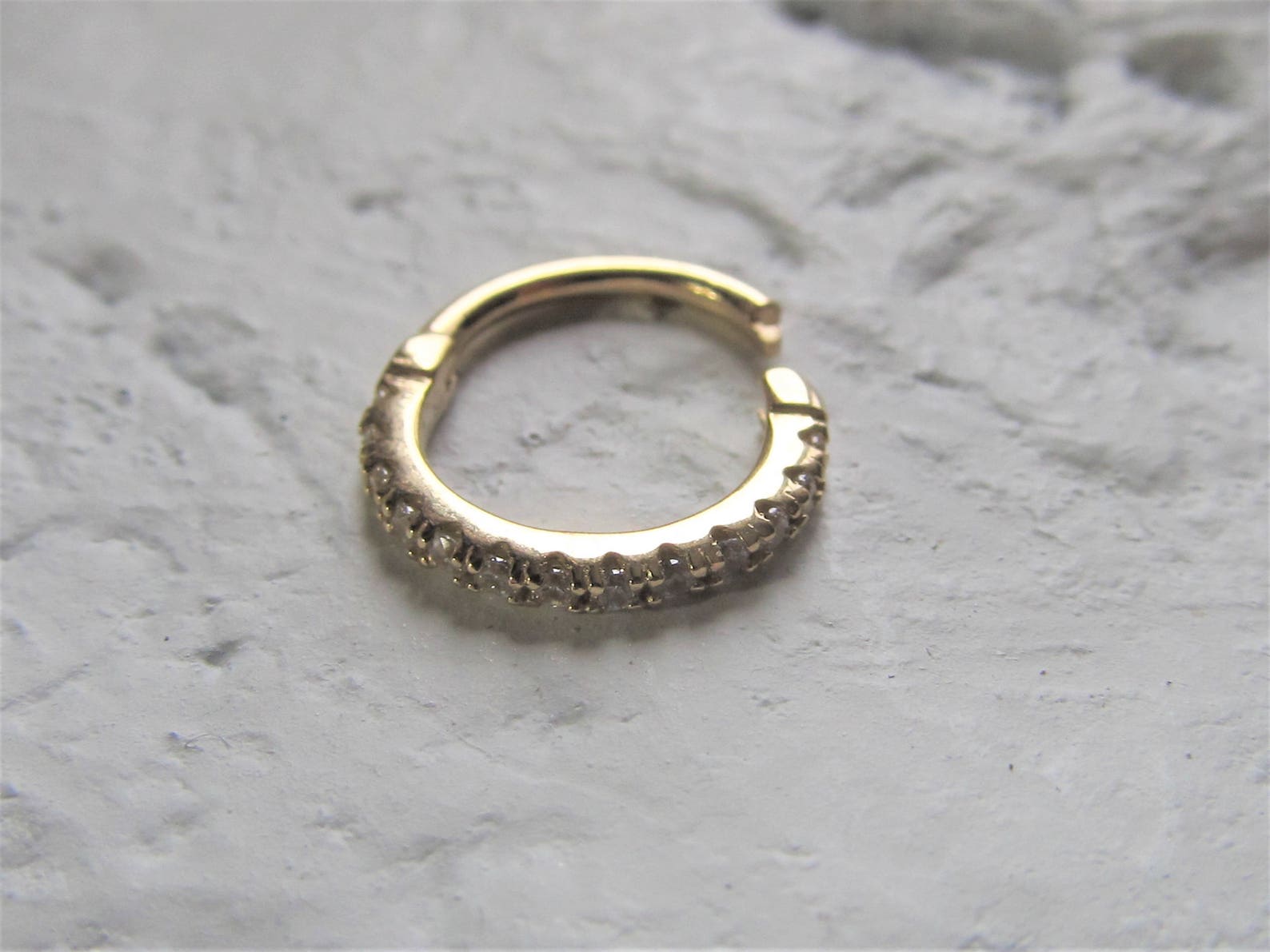 14kt Solid Gold Helix, Cartilage Piercing Clicker Ring With Clear Cz's ...