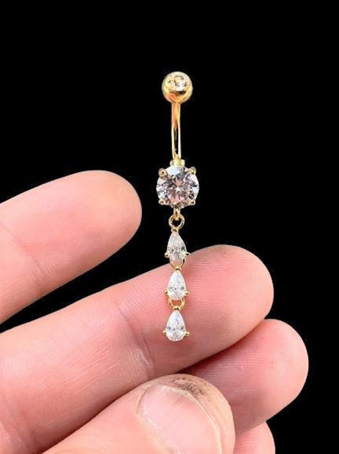 Golden Dangly Tear Drops Belly Button Ring..14g..7/16 - Etsy