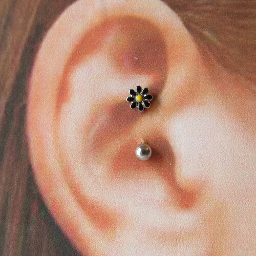 Daith Piercing Surgical Steel Black Flower Curved - Etsy