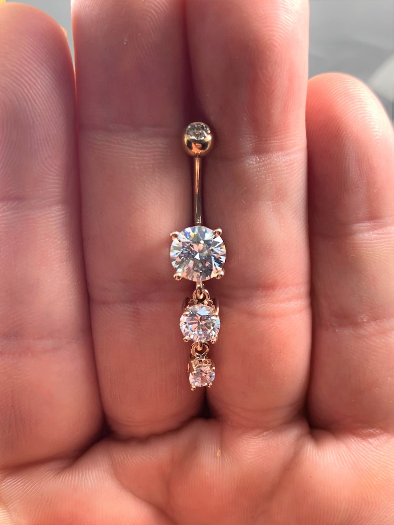Rose Gold Dangly Triple Cz Belly Ring..14g..10mm - Etsy