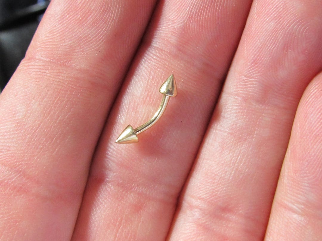 14k Solid Gold 16g 5/16 (8mm) Spike Curved Barbell..3mm Spikes - Etsy