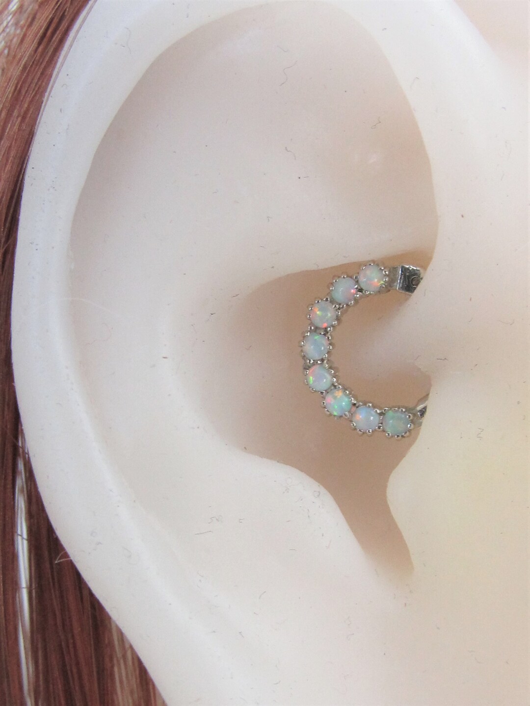 14k Solid White Gold Daith Piercing White Opal Clicker Ring..16g..8mm ...