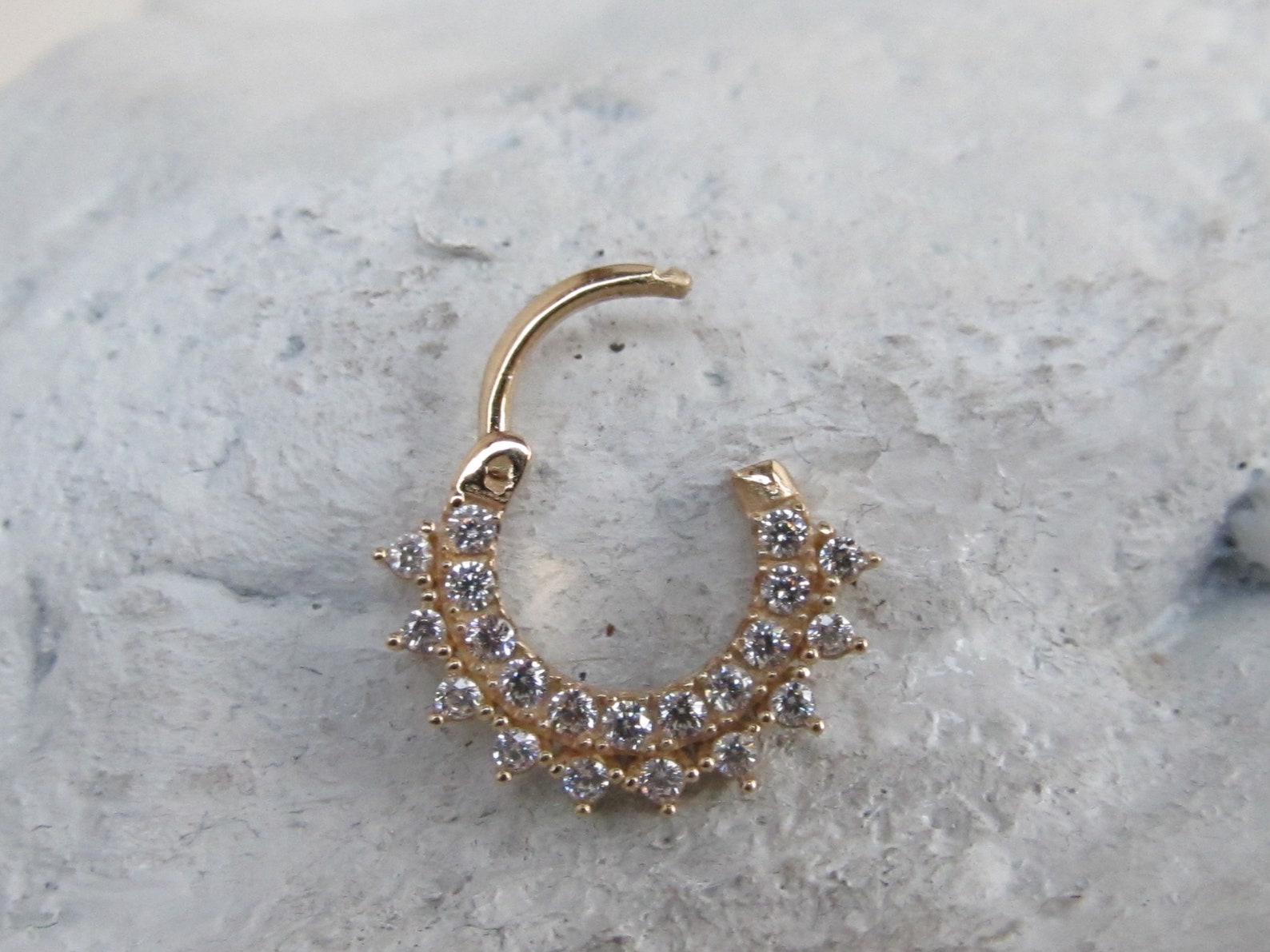 14k Solid Gold Daith Piercing Multistone Clicker - Etsy