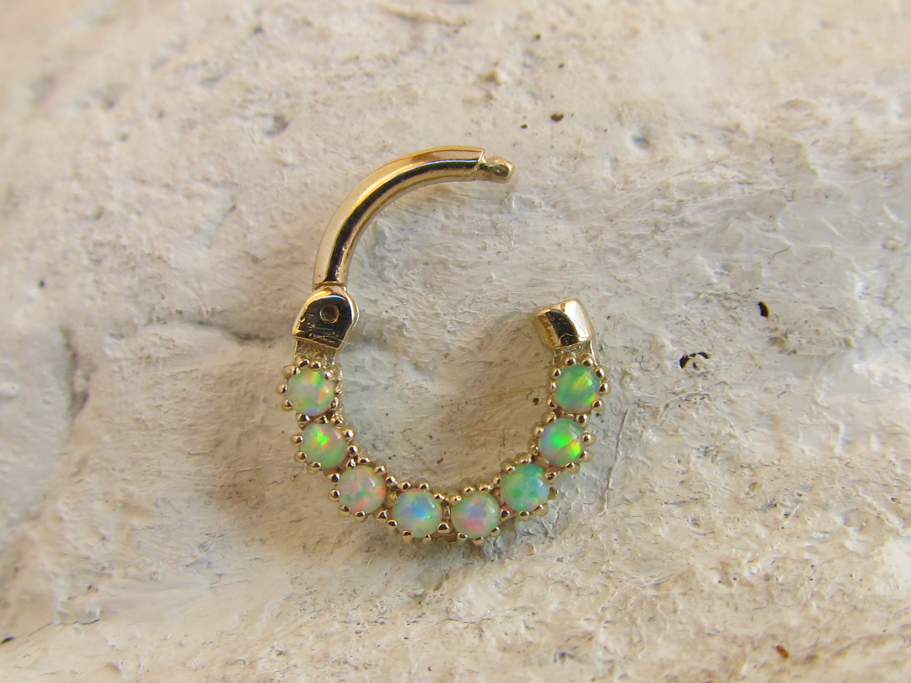 14k Solid Gold Daith Piercing Opal Clicker Ring..16g..8mm | Etsy