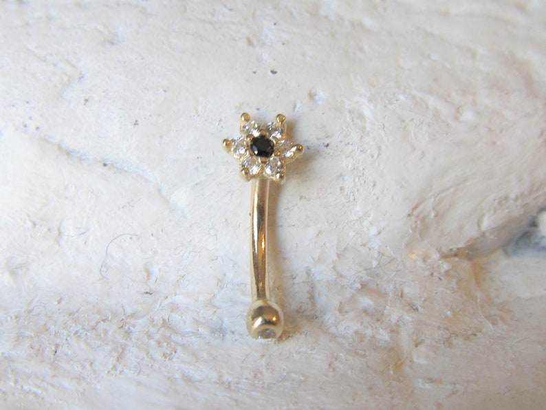 14k Solid Gold Rook Piercing Flowerblack Center Czcurved - Etsy