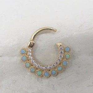 14k Gold Daith Piercing ,septum,blue Opal Clicker Ring..16g..8mm(5/16 ...