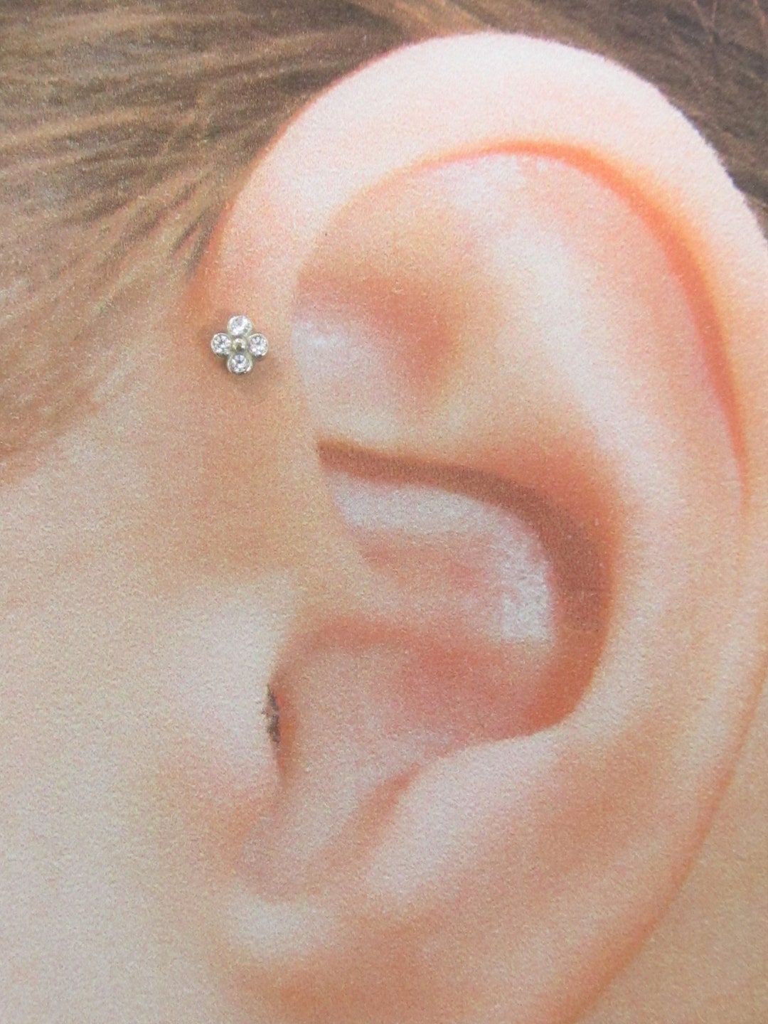 14k Solid White Gold Forward Helix Piercing 4 Bezel..labret..16g..6mm ...