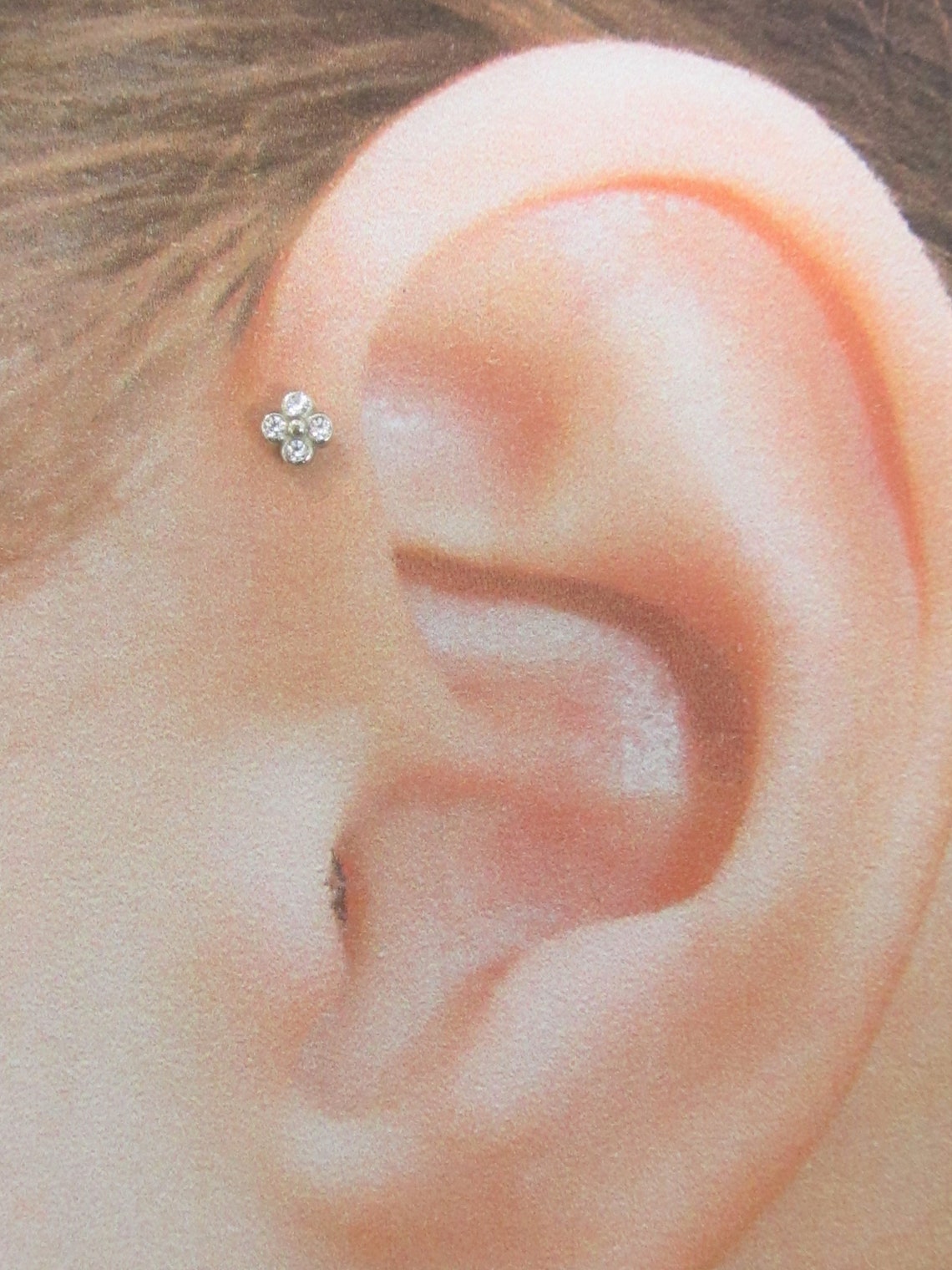 14k Solid White Gold Forward Helix Piercing 4 Bezel..labret..16g..6mm ...