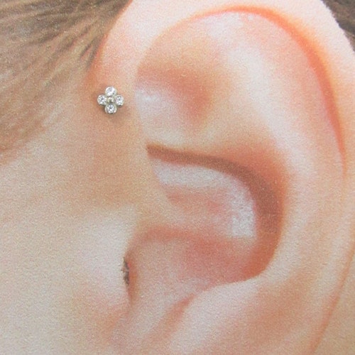 14k Solid Gold Forward Helix Piercing Bezel Set 4cz Labret - Etsy