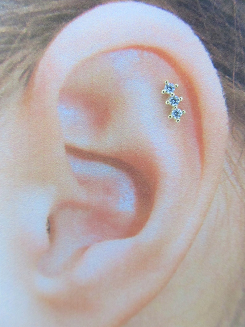14k Solid Gold Helix.cartilage Piercing 3 Cz Prung Set - Etsy