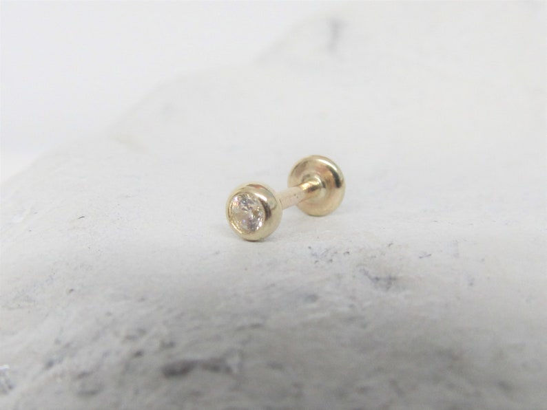 14k Solid Gold Forward Helix Piercing Bezel Set 4mm Flat Ball Cz Labret ...