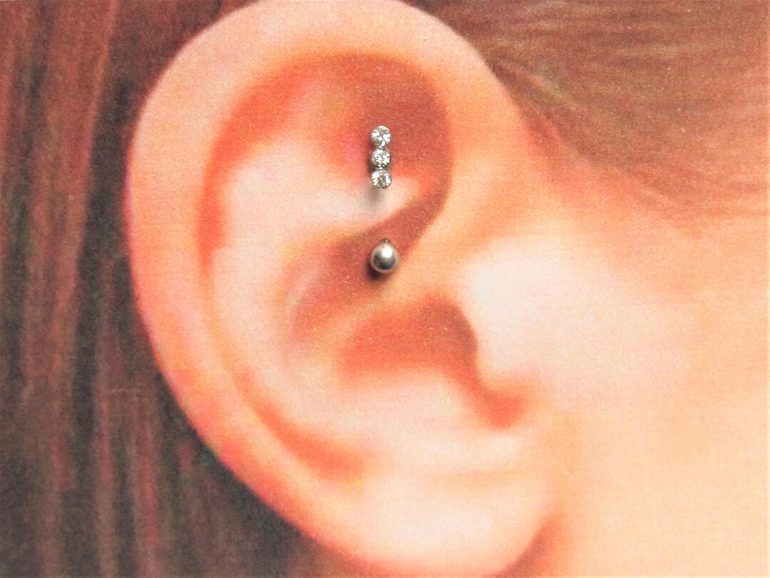 Rook Piercing Surgical Steel Triple Cz Curved Barbell..16g..8mm - Etsy