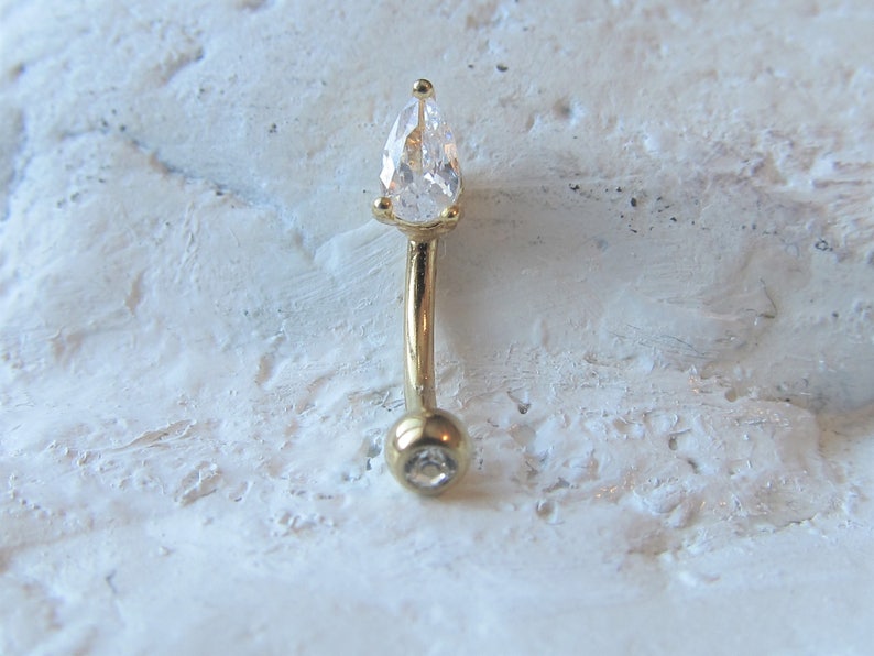 Golden Rook Tear Drop Double Jeweled Curved Barbell..16g..8mm | Etsy