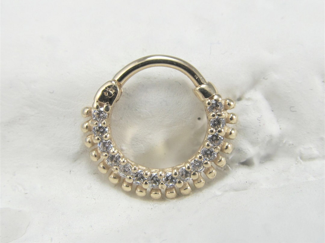 14k Gold Cz Balls Septum,daith Piercing Clicker..16g..8mm..solid Gold ...