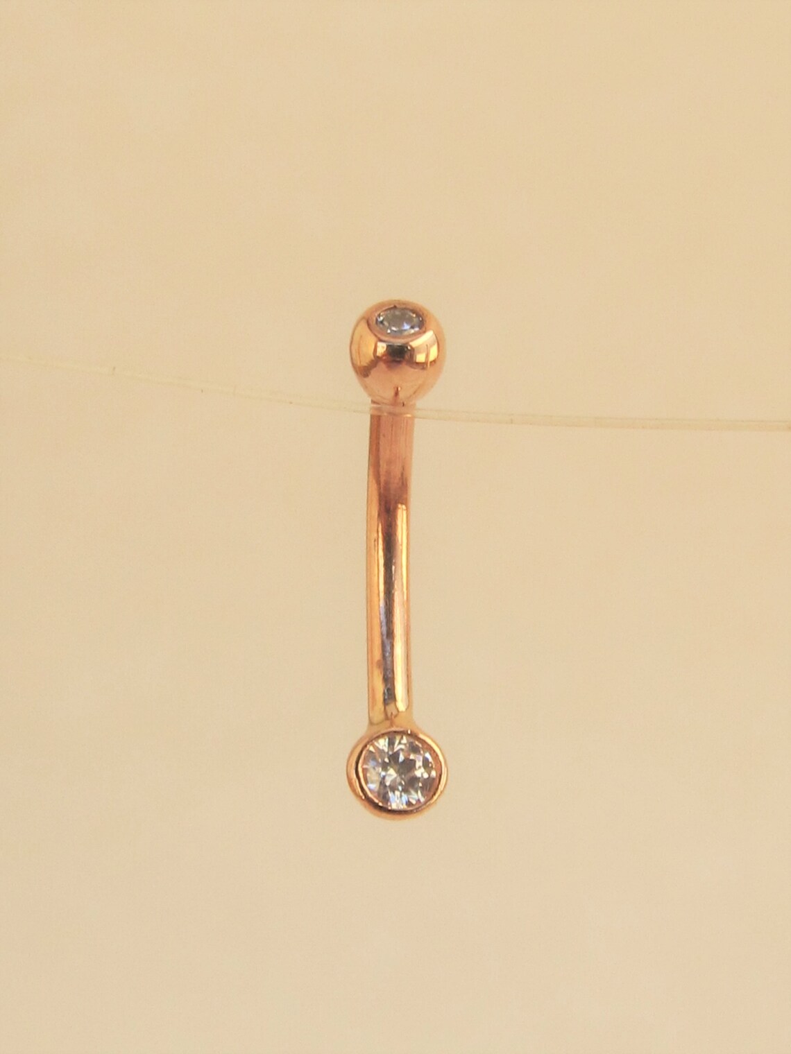 14k Solid Rose Gold Rook,eyebrow Piercing Curved Bezel Barbell..16g ...