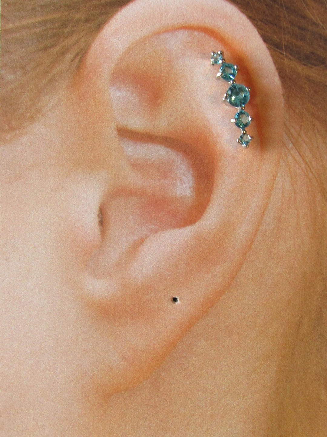 Aqua Curved 5 Gems Tragus,cartilage Piercing Stud Ring..16g..6mm - Etsy