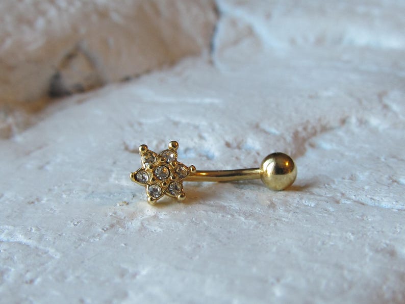 Golden Rook Piercing Spring Multistone Flower Curved Barbell Ring..16g ...