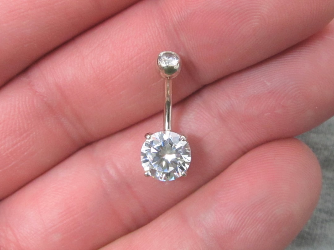 14k Solid White Gold Belly Button Ring..14g..10mm..4mm Top Ball..8mm ...