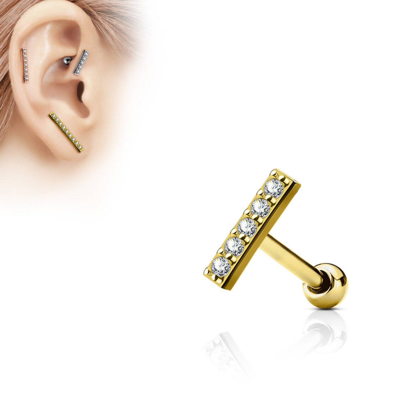 Golden Cartilagetragus Multi Stone Barbell..16g..6mm - Etsy