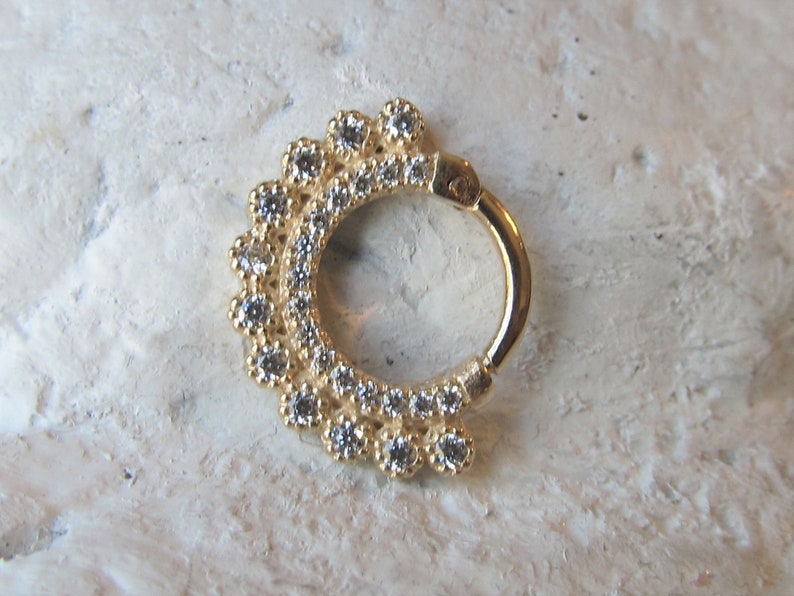 14K Solid Gold Daith Piercing Beautifull Double Eternity Clicker..16g ...