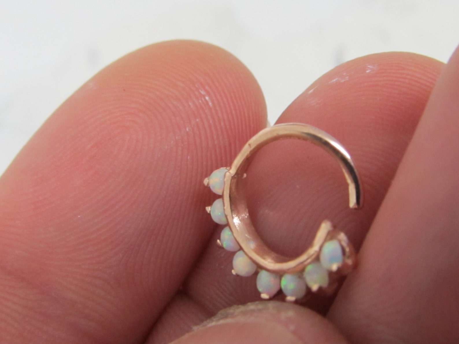 14k solid Rose Gold Daith Piercing Opal Bendable | Etsy